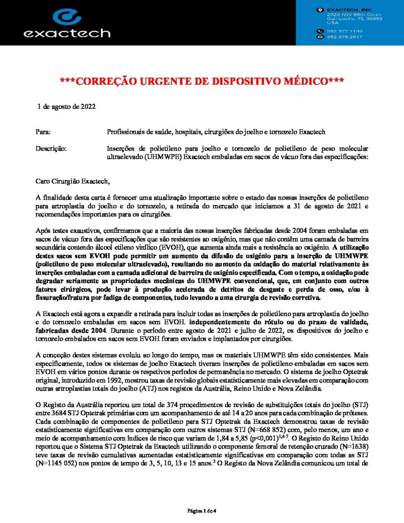 Exactech DHCP Letter Knee & Ankle - PT - exac.es